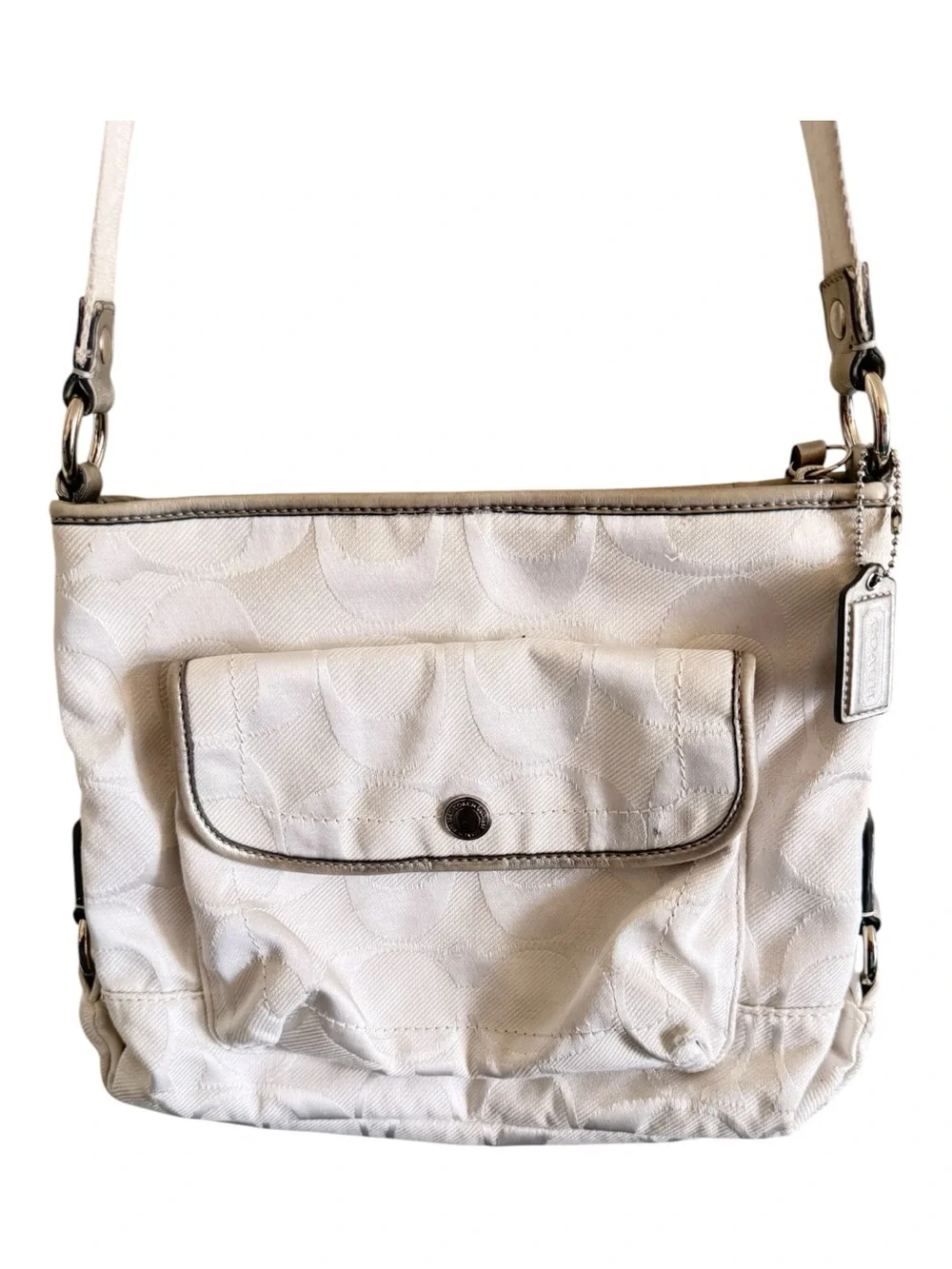 Coach | Bags | Coach Kyra Daisy White And Silver Signature Logo File ...